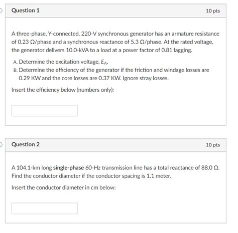 Solved Question 1 10 Pts A Three Phase Y Connected 220 V