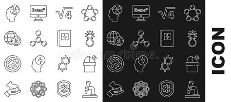 Set Line Microscope Astronomical Observatory Test Tube And Flask Square Root Of 4 Glyph