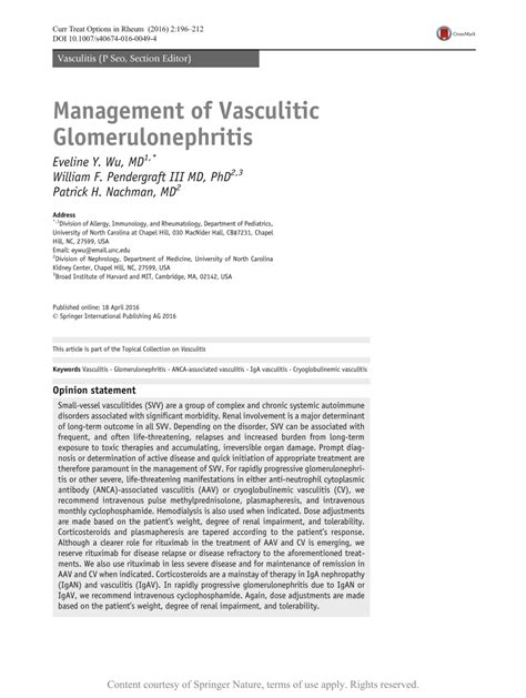 Management Of Vasculitic Glomerulonephritis