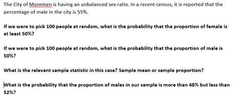 Solved The City Of Moremen Is Having An Unbalanced Sex
