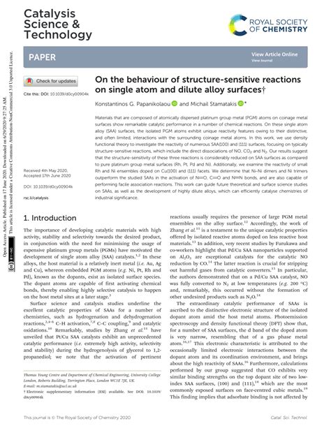 Pdf On The Behaviour Of Structure Sensitive Reactions On Single Atom