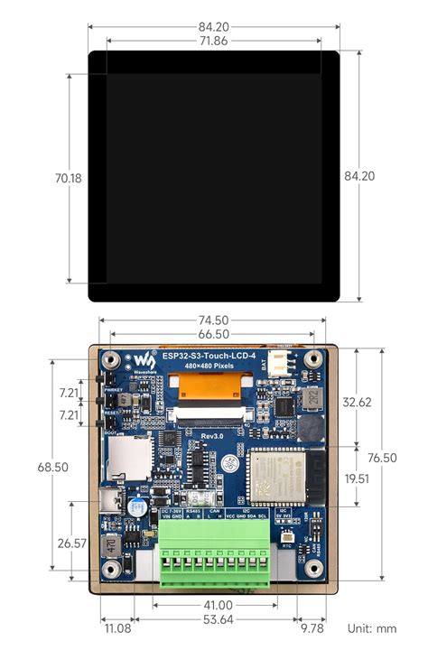 Esp32 S3 4寸lcd电容触控屏32位lx7双核处理器开发板 480×480分辨率五点触摸主频240mhz支持wifi蓝牙ble5板载天线