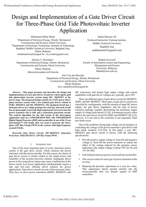 PDF Design And Implementation Of A Gate Driver Circuit For Three Phase Grid Tide Photovoltaic