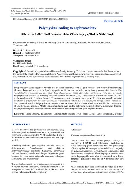 Pdf Polymyxins Leading To Nephrotoxicity