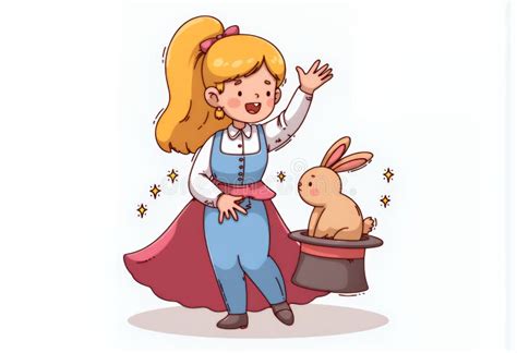 Cheerful Blonde Chibi Girl Performing Magic Trick With Rabbit A Playful Korean Style 2d Cartoon