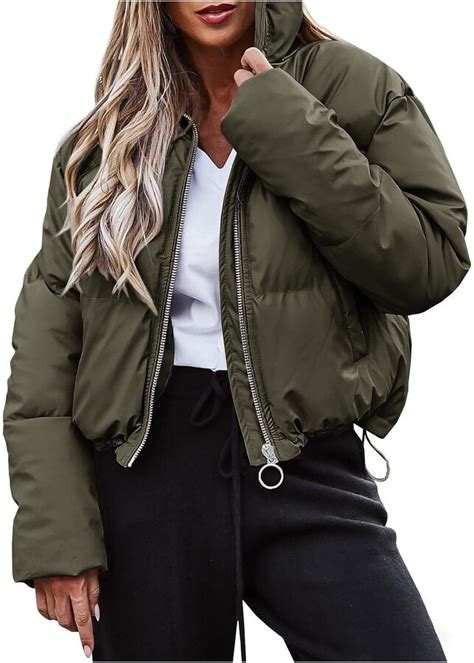 Rmblyfeiye Womens Short Buffer Jacket Quilted Jacket Stand Up Collar