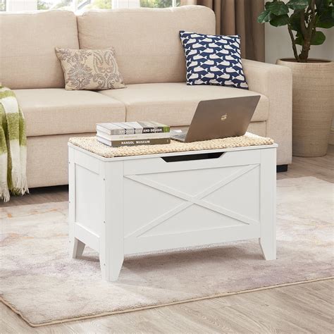 Vecelo 30 In Storage Ottoman Bench With U Shaped Cut Out Pull Wooden