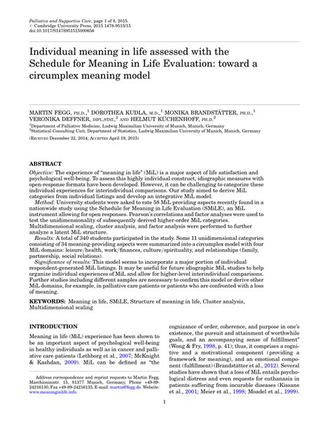 Pdf Individual Meaning In Life Assessed With The Schedule For Meaning
