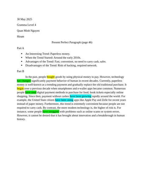 Unit 3 Present Perfect Paragraph Page 46 Pdf