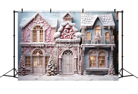 Christmas Tree Snow Candy House Backdrop Rr7 844
