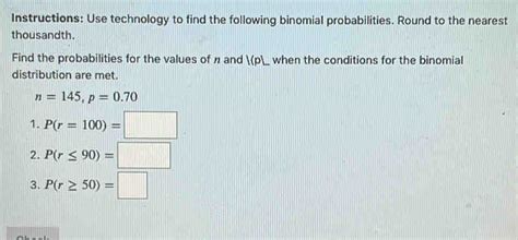 solved instructions use technology to find the following binomial