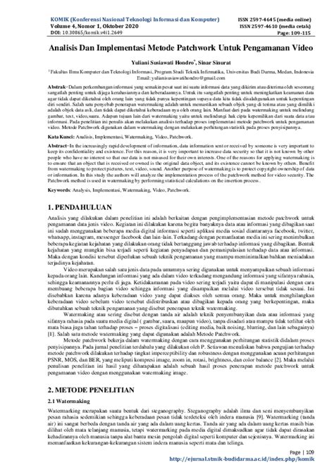 Pdf Analisis Dan Implementasi Metode Patchwork Untuk Pengamanan Video