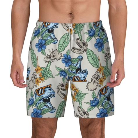 Lsque Mens Swim Trunks Dinosaurs And Leaves Pattern Bathing Suit