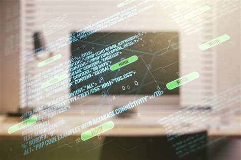 Premium Photo Multi Exposure Of Abstract Graphic Coding Sketch On Modern Computer Background