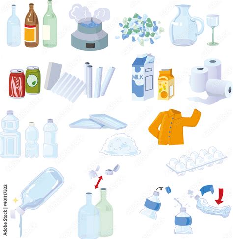 リサイクルできるゴミのイラストセット เวกเตอร์สต็อก Adobe Stock