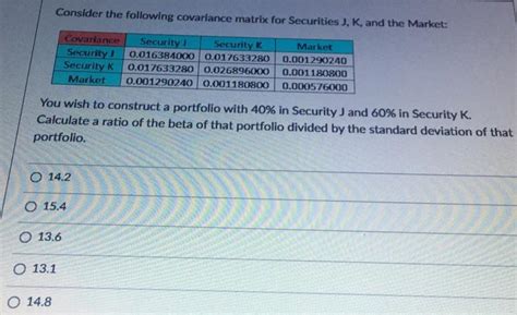Solved Consider The Following Covariance Matrix For Chegg