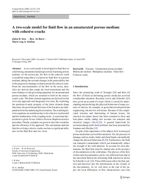 Pdf A Two Scale Model For Fluid Flow In An Unsaturated Porous Medium With Cohesive Cracks