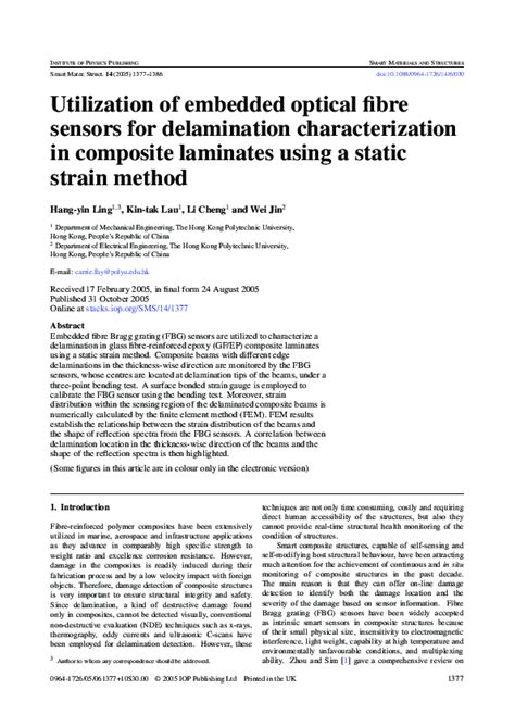 Pdf Utilization Of Embedded Optical Fibre Sensors For Delamination