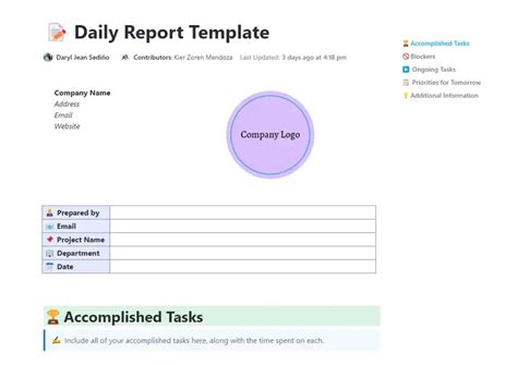 Daily Report Template For Confluence Template By Clickup™