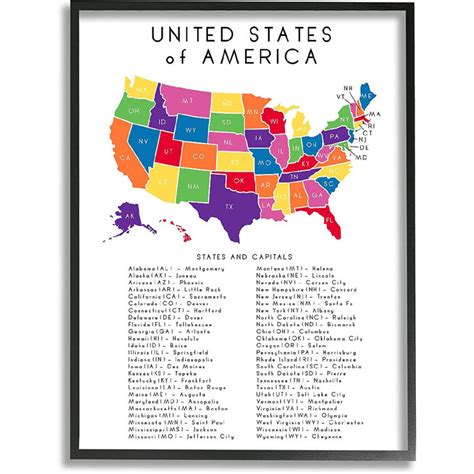 17 Stories Usa Map State Abbreviations And Capitals Framed On Mdf Print