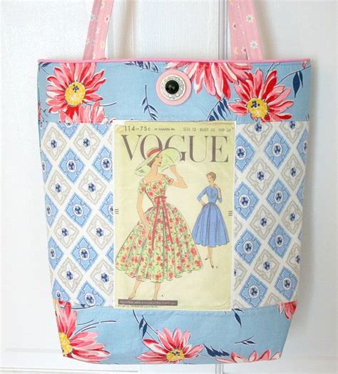 Vintage Sewing Pattern Tote Bag Purse