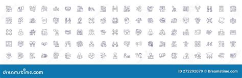 Connecting Business Line Icons Signs Set Design Collection Of