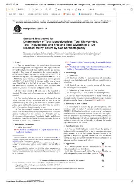 Astm D6584 17 Standard Test Method For Determination Of Total Monoglycerides Total Diglycerides