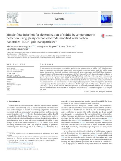 Pdf Simple Flow Injection For Determination Of Sulfite By Amperometric Detection Using Glassy