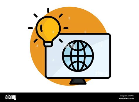 Information Technology Colored Outline Icon Monitor With Earth And Lightbulb Icon Related To