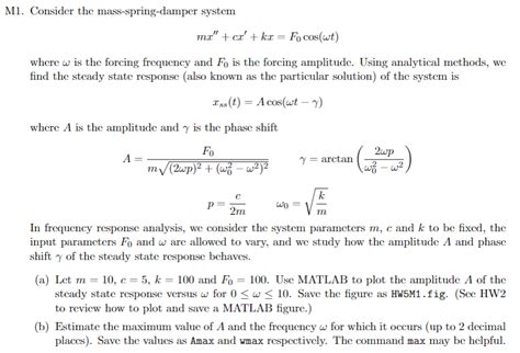 solved m1 consider the mass spring damper system