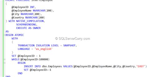 sql server 2014 inmemory tables indexes and stored procedures