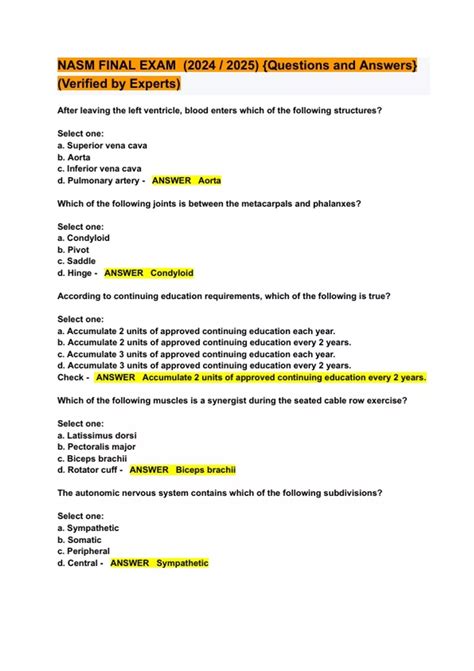 Nasm Final Exam 2024 2025 {questions And Answers} Verified By Experts Nasm Stuvia Us