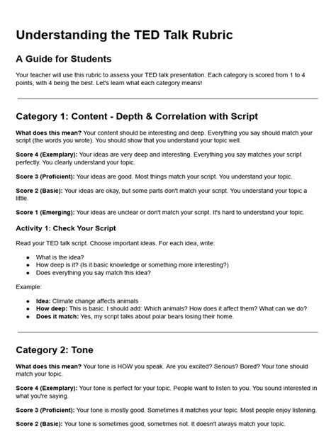 Ted Talk Presentation Assessment Guide Pdf Body Language Human