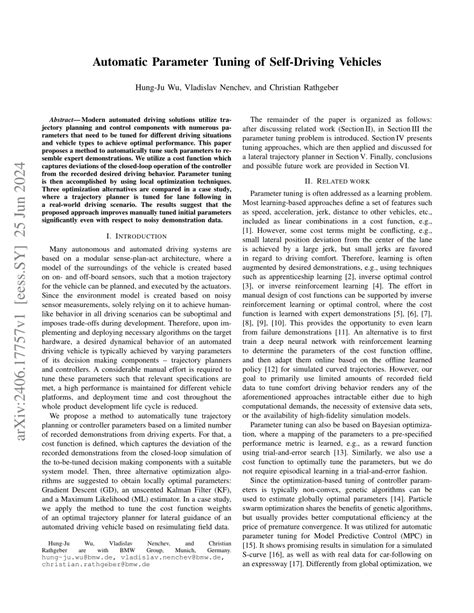 Pdf Automatic Parameter Tuning Of Self Driving Vehicles