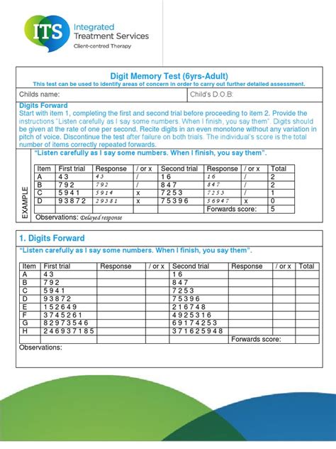 digit memory test pdf cognition cognitive science
