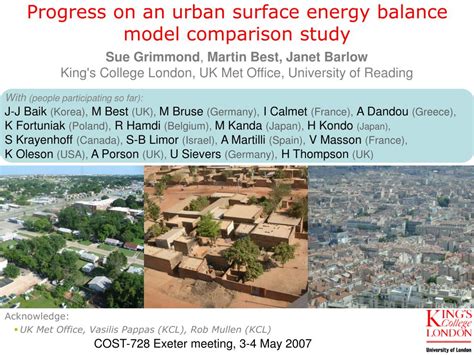 Ppt Progress On An Urban Surface Energy Balance Model Comparison