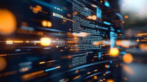 Digital Background With Glowing Binary Code And Abstract Light Trails Creating Futuristic