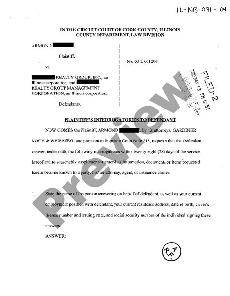 Illinois Plaintiffs Interrogatories To Defendant Illinois Interrogatories Sample Us Legal Forms