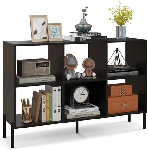 6 Cube Bookshelf 2 Tier Wood Open Bookcase With Elevated Metal Legs 5 Position Adjustable Anti
