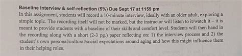 Baseline Interview And Self Reflection 5 Due Sept