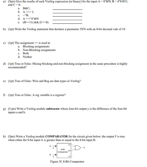 solved a 5pts give the results of each verilog