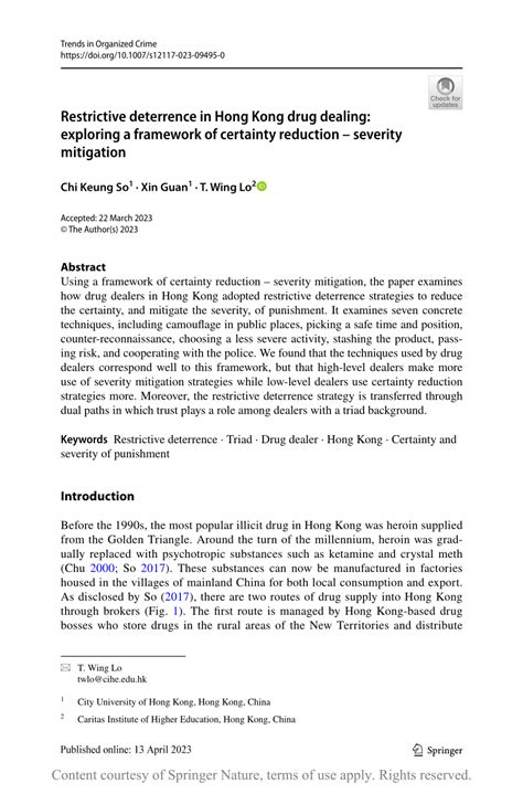 Pdf Restrictive Deterrence In Hong Kong Drug Dealing Exploring A