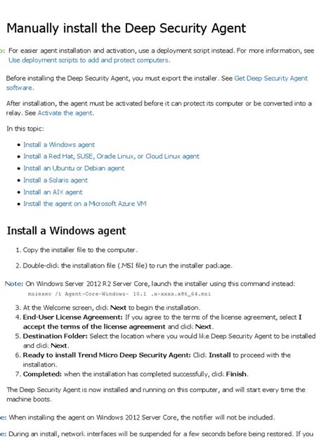 manually install the deep security agent deep security pdf hyper