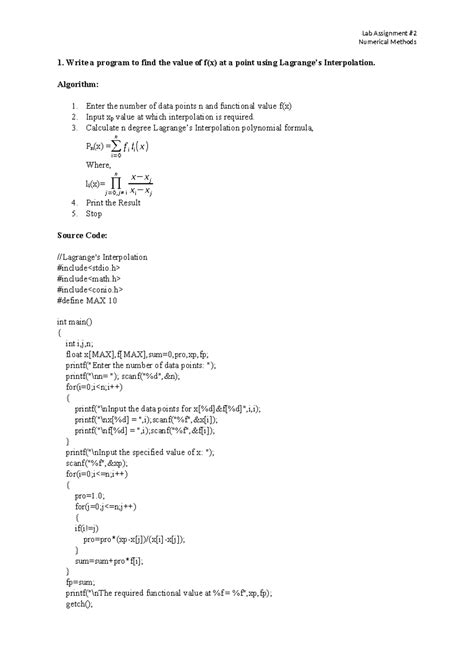 2 Nm Numerical Methods 1 Write A Program To Find The Value Of Fx