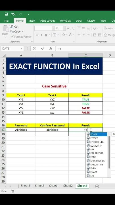 Shorts How To Use Exact Function In Excel Excelshorts Exceltutorial
