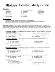 Unit SIX Genetics Study Guide Updated Biology Genetics Study Guide Definitions