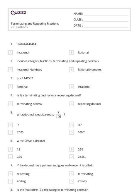 50 Whole Numbers As Fractions Worksheets For 7th Grade On Quizizz Free And Printable