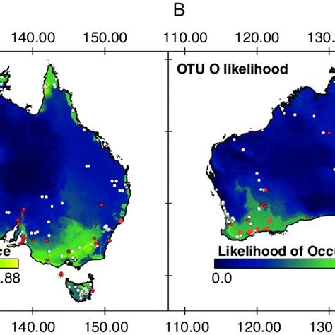 Maxent Species Distribution Models For A Otu C And B Otu O