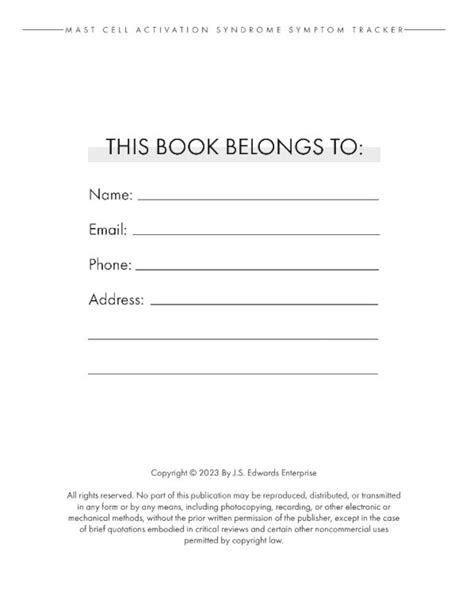 Mast Cell Syndrome Symptom Tracker Etsy