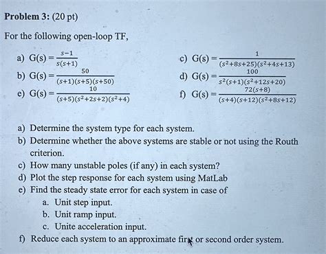 Solved Problem 3: (20pt)For the following open-loop | Chegg.com